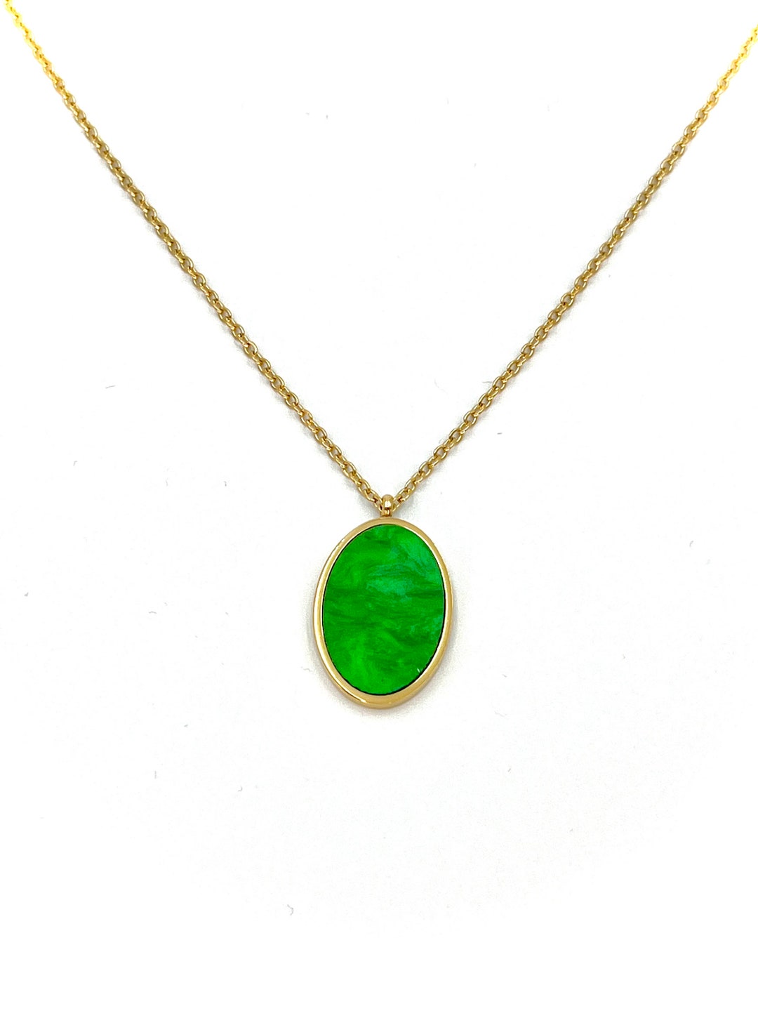 Green Pendant Necklace | Gold Chain Charm Necklace | Silver Chain Charm ...