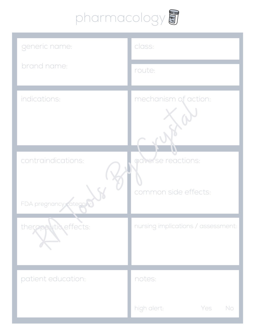Pharmacology Drug Info Template - Etsy