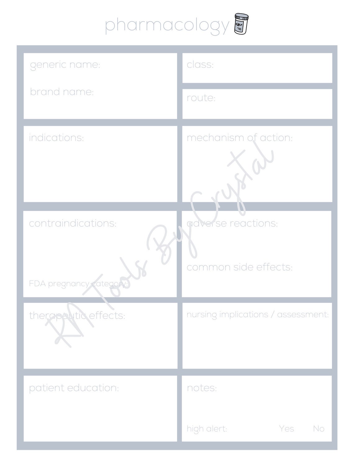 Pharmacology Drug Info Template - Etsy UK