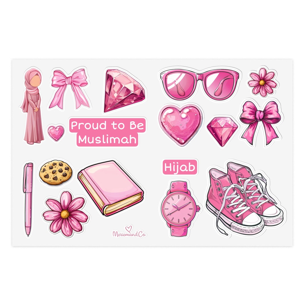 Pink Bow Muslim Girl Sticker Sheets - Etsy