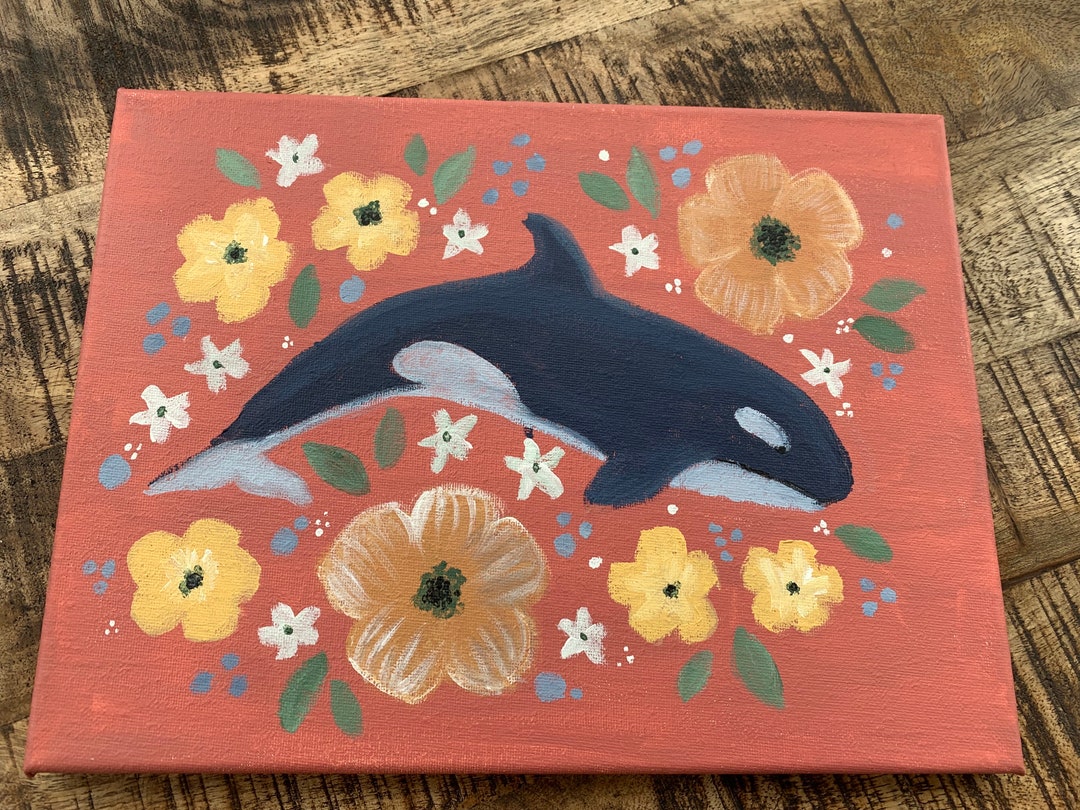 Alaskan Orca and Flowers Painting - Etsy