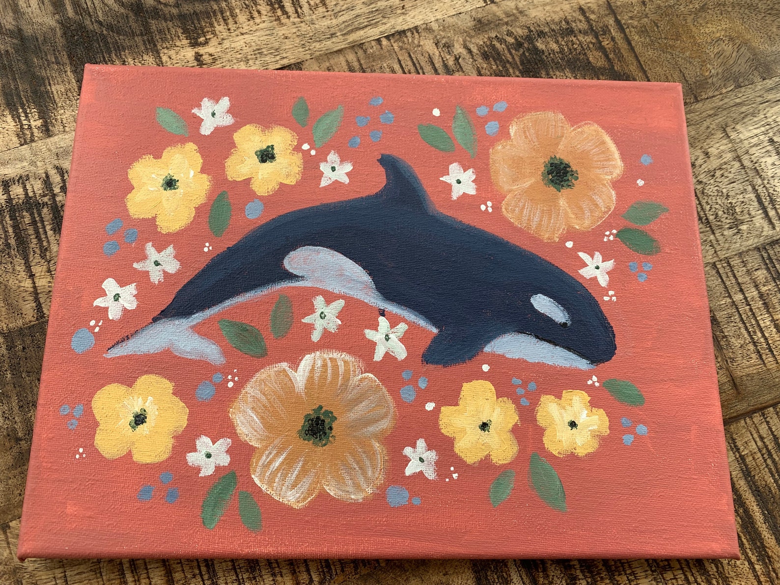 Alaskan Orca and Flowers Painting - Etsy