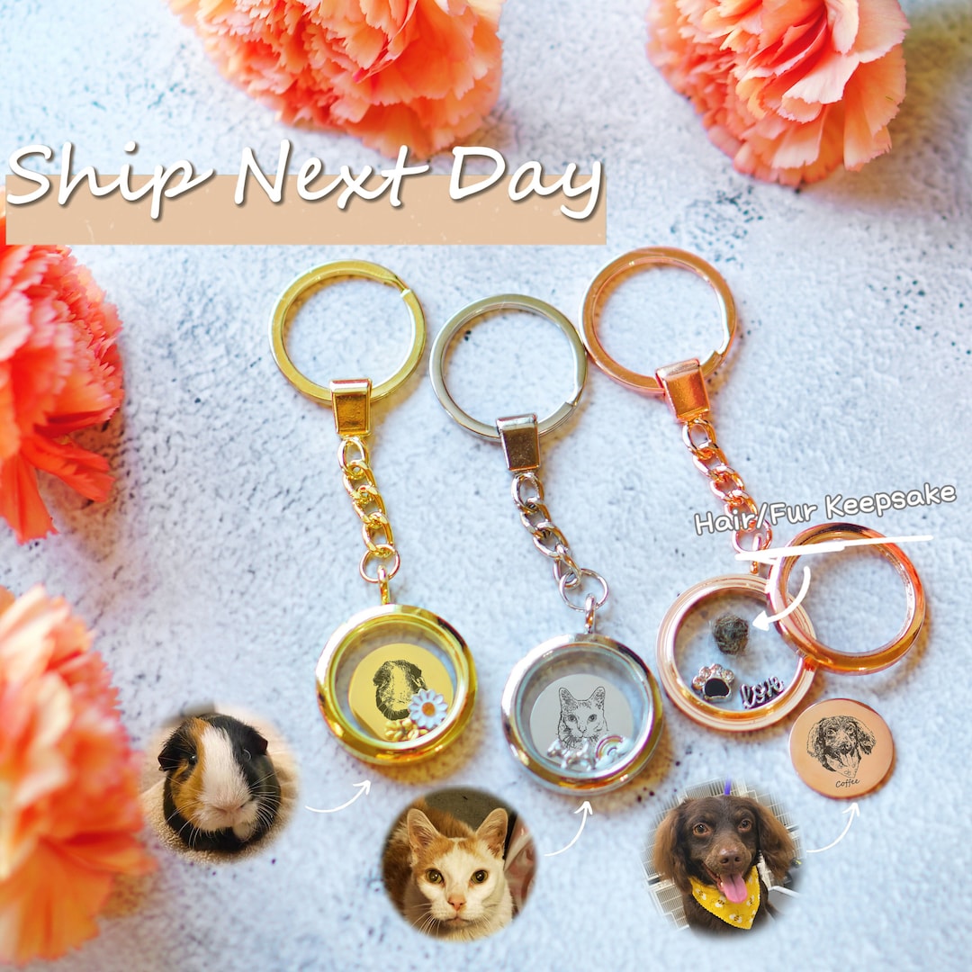 Pet Memorial Keychain: Fur Keepsake Locket With Personalized Portrait ...