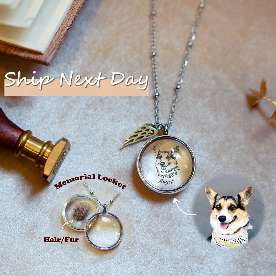 Pet Fur Memorial Necklace: Engraved Portrait Urn Hair Locket - Etsy