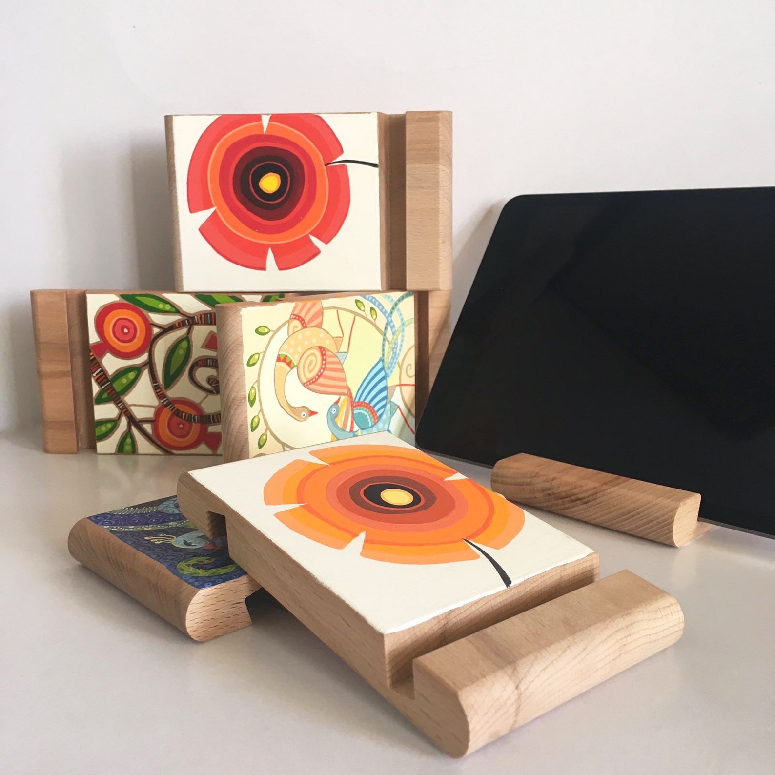 Smartphone and Tablet Wooden Stand poopy, Double-sided iPhone Stand ...