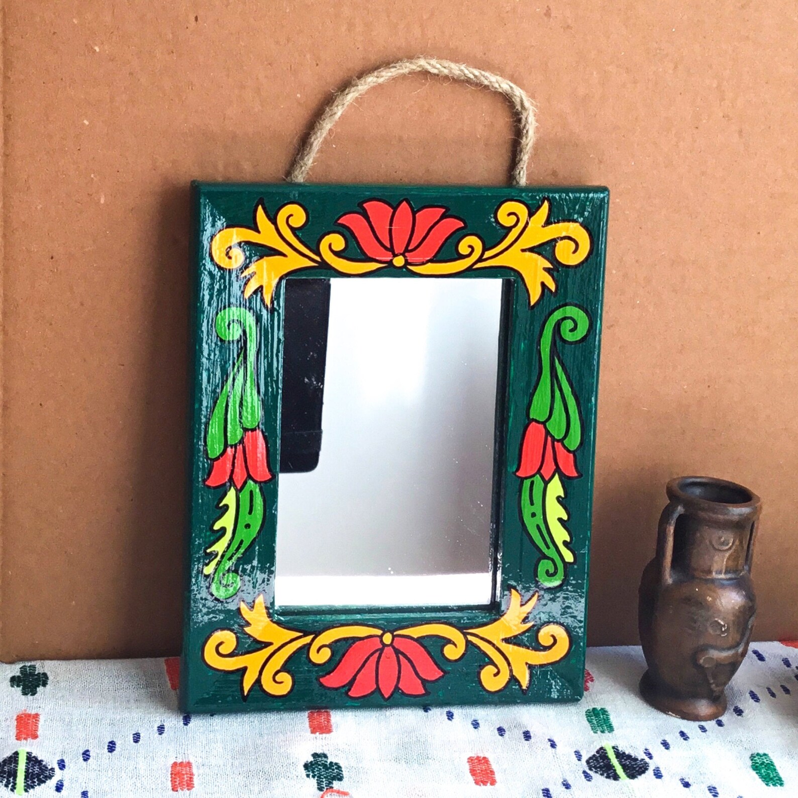 Folk Art Floral Design Mirror Framed Wall Decore Hand Painted | Etsy