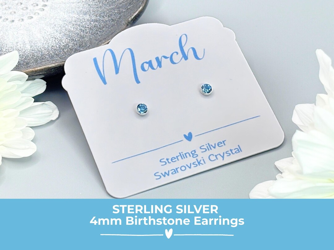 Sterling Silver March Birthstone Earrings, Aquamarine Swarovski Crystal ...