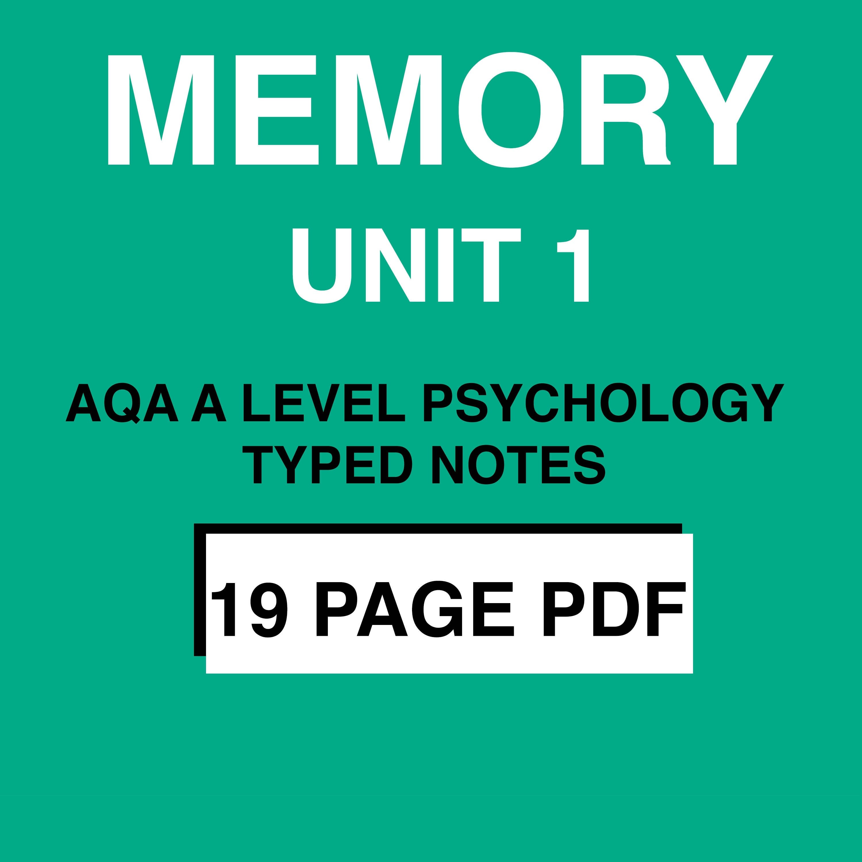 AQA A Level Psychology - Memory PDF Notes - Etsy