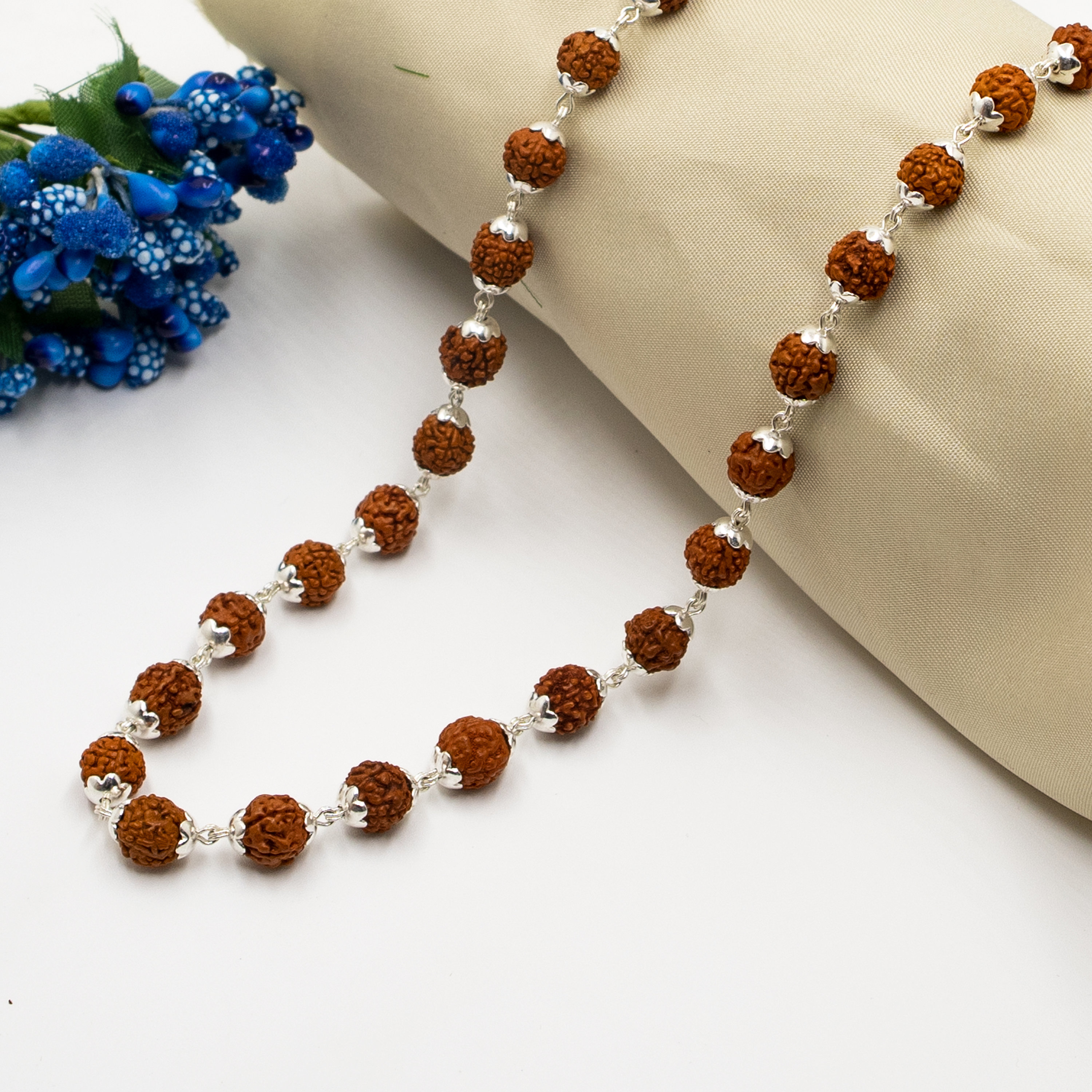 5 Mukhi Natural Rudraksha Mala With 925 Silver Capping for Men and ...