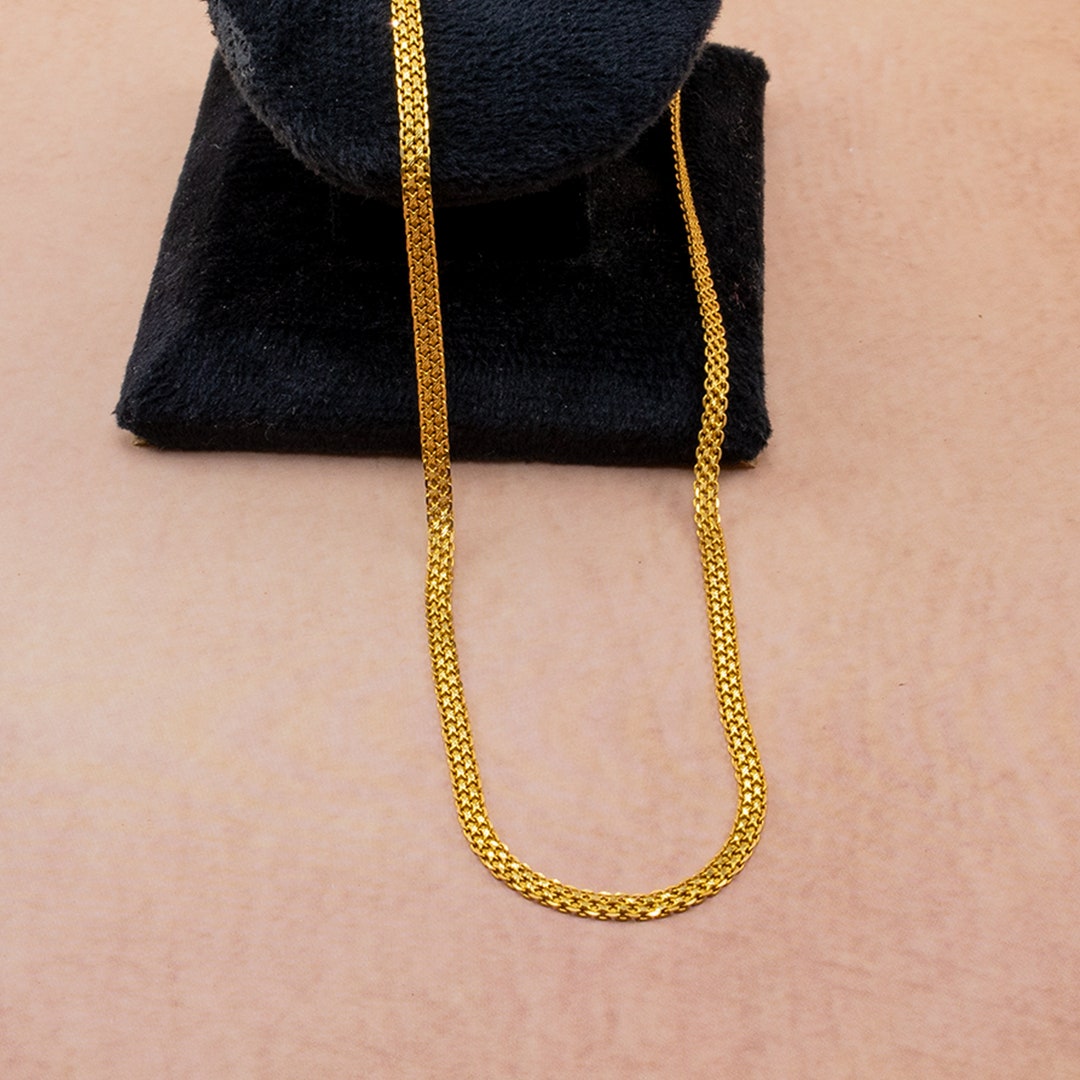 20k Yellow Gold Chain for Men, Flat Gold Chain, Chain Necklace, Mens ...