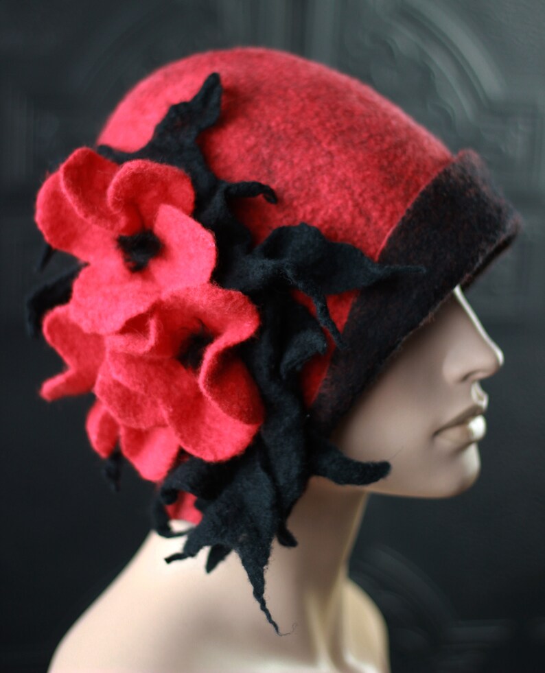 Red Cloche Hat Felt Hat Women vintage Style Hats for Women - Etsy