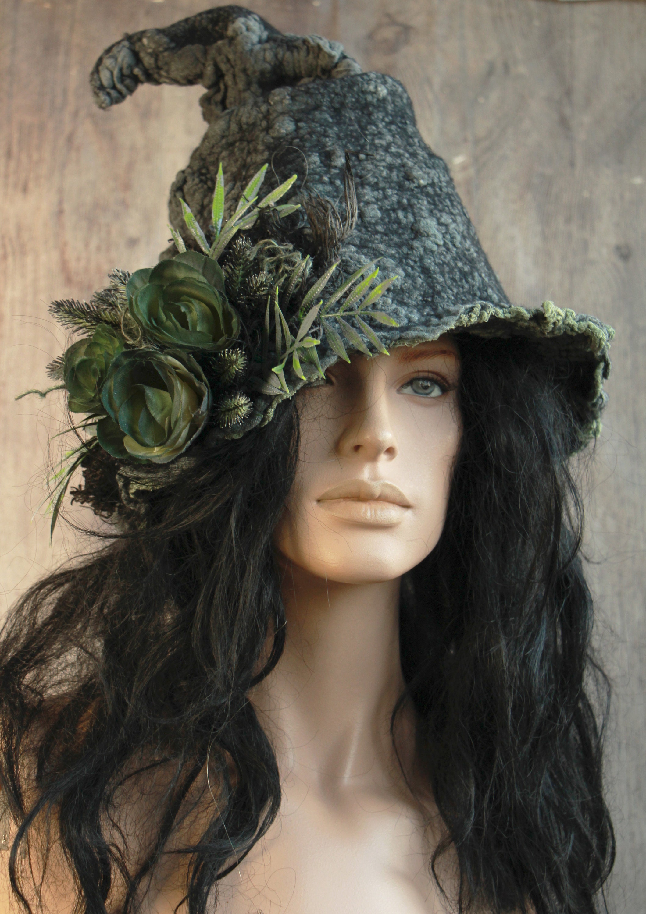 Gray Witch Hat Wizard Magic Hat Floral Witch Hat Witch Costume Women ...