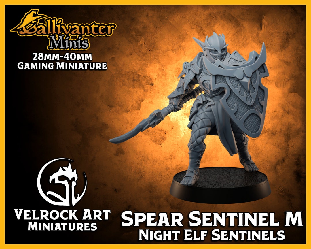 Spear Sentinel, Male Velrock Art Miniatures: Night Elf Sentinels 28mm ...