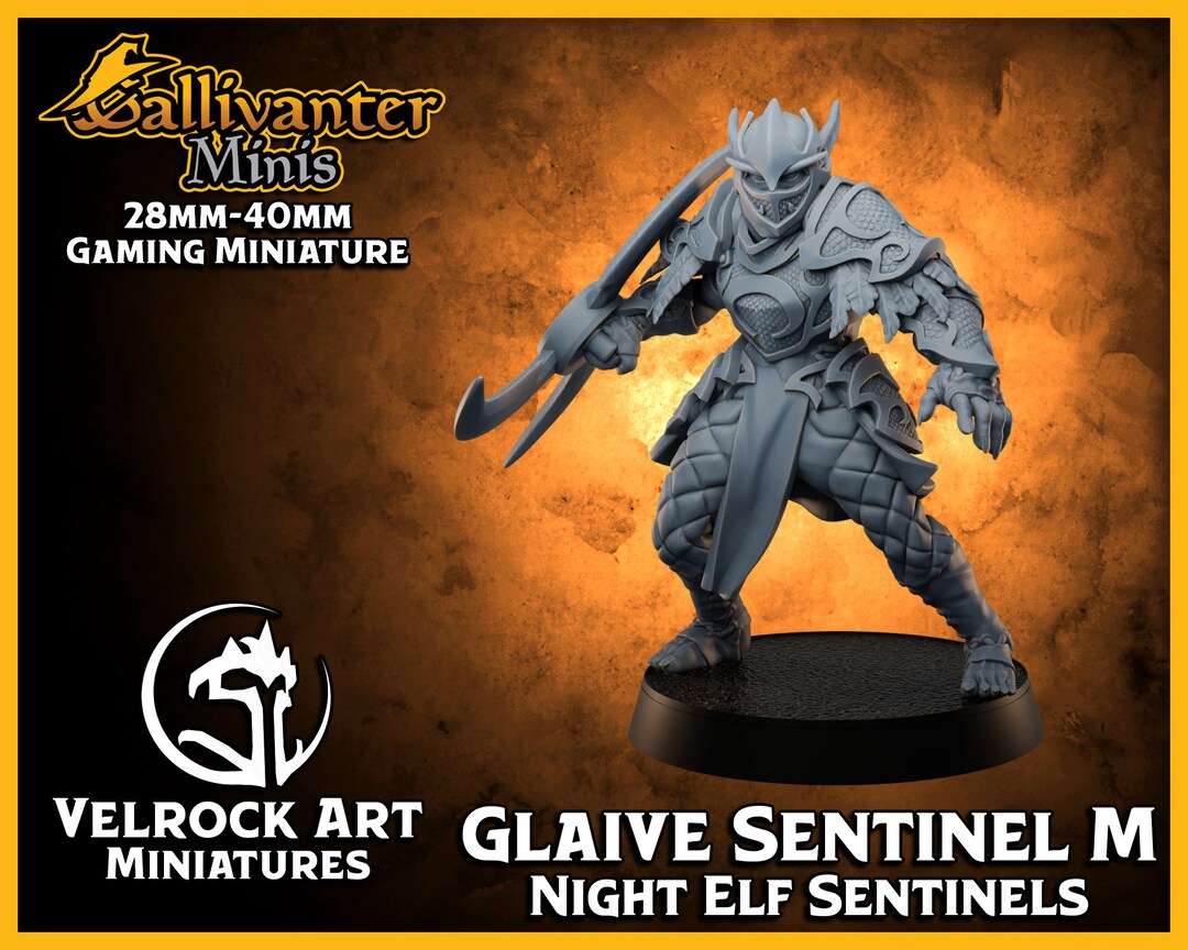 Glaive Sentinel, Male Velrock Art Miniatures: Night Elf Sentinels 28mm ...