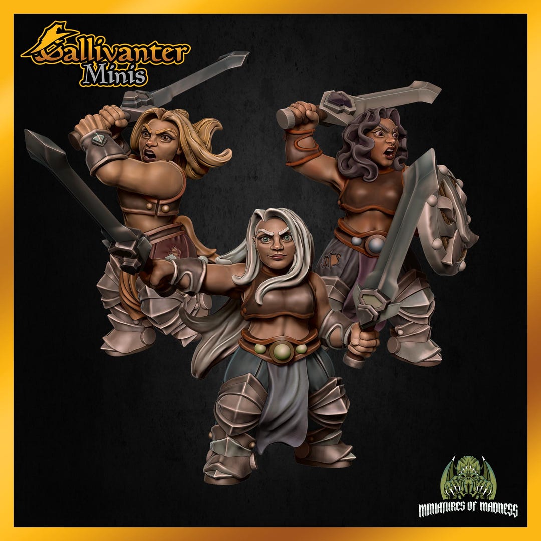Female Dwarf Fighters, Dwarven Fighter Trio Miniatures of Madness: Hold ...