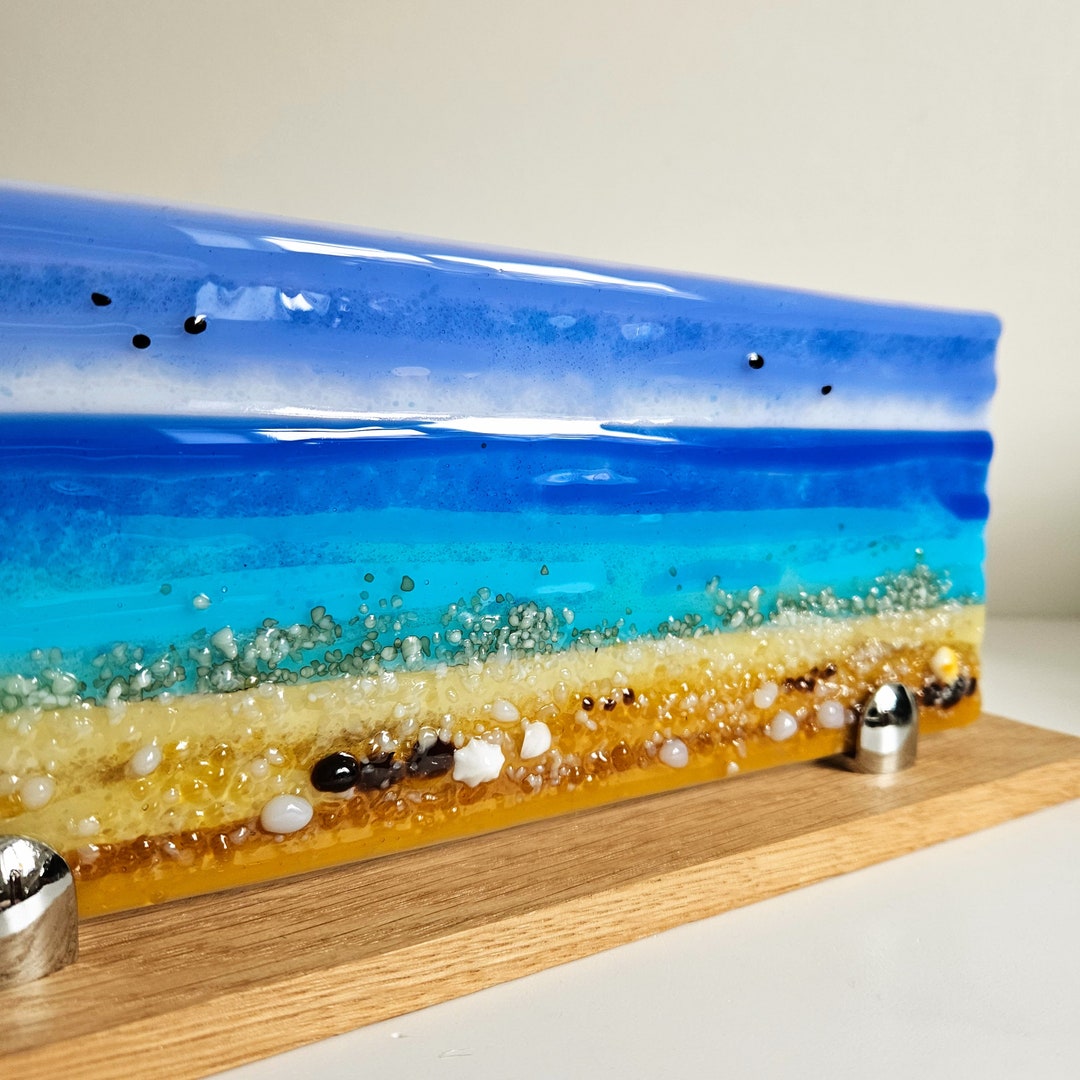 Beach Seascape L Fused Glass Panel - Etsy UK