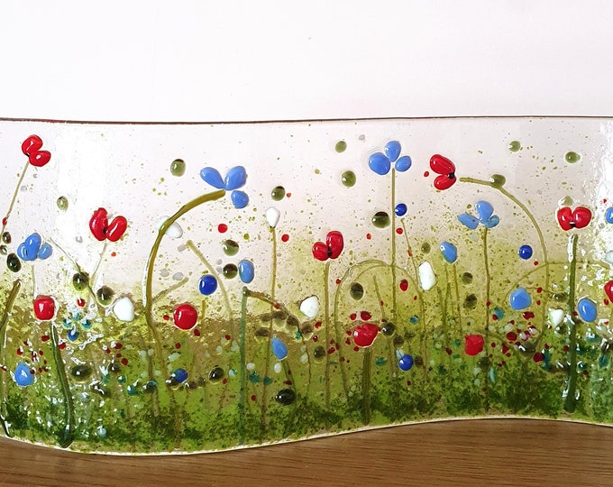 Flower Bomb Meadow - Fused Glass Wave Panel - Etsy UK