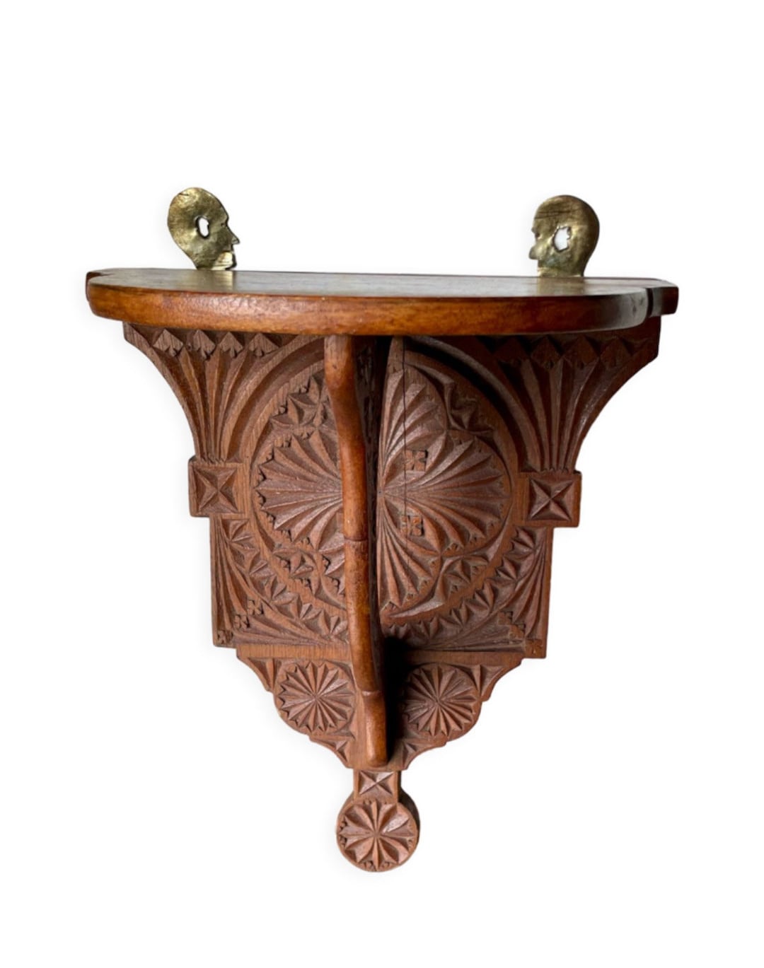 Antique Wooden Wall Console Bracket With Geometric Carvings - Etsy