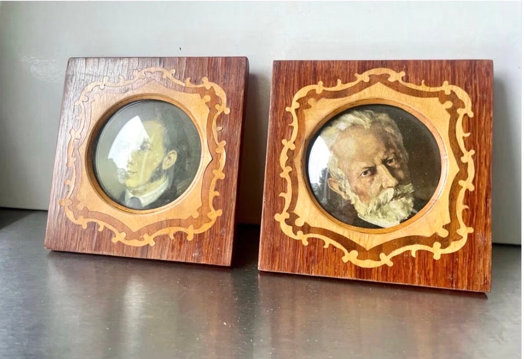 Pair of Antique Wooden Picture Frame With Bicolored INTARSIA Wood ...