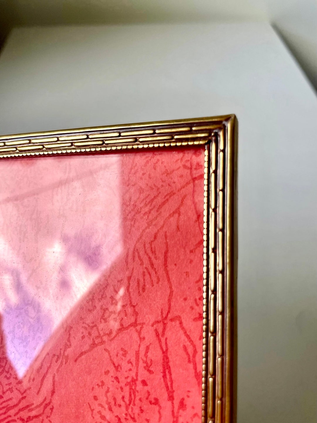 ART DECO Metal Frame Gold Colored Brass 15.5 Cm X 10.5 Cm CONVEX Glass ...