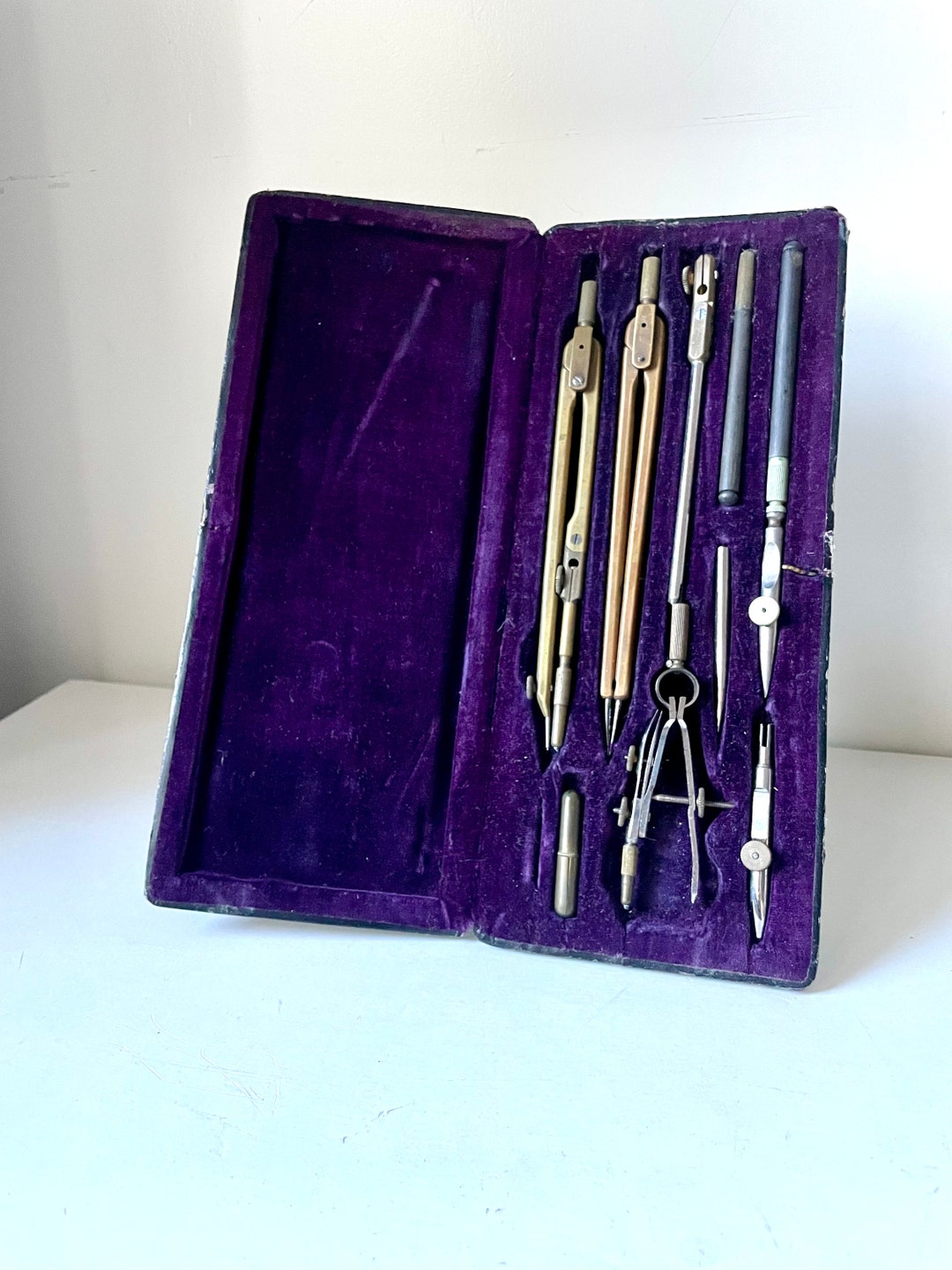 Antique GERMAN Drafting Box Compass Drafting Tools Drafting Compass Box ...