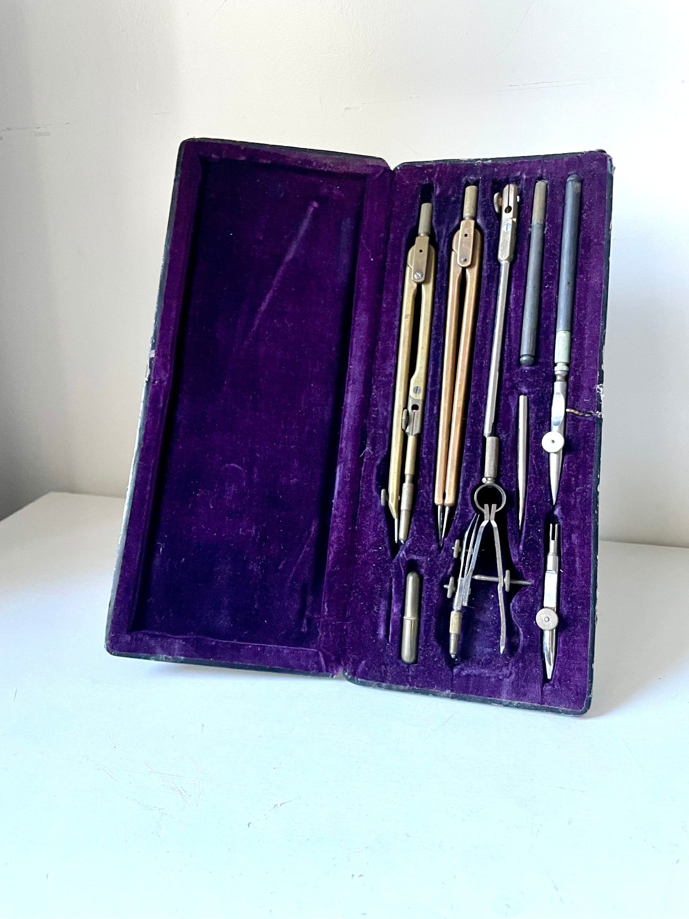 Antique GERMAN Drafting Box Compass Drafting Tools Drafting Compass Box ...