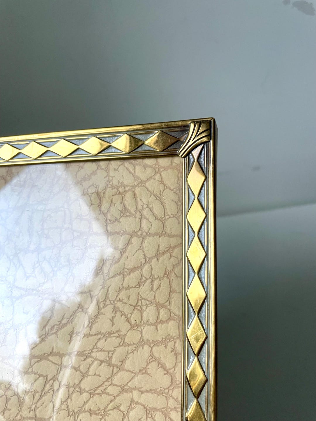 ART DECO Metal Frame Gold Colored Brass 22.5 Cm X 17.5 Cm CONVEX Glass ...