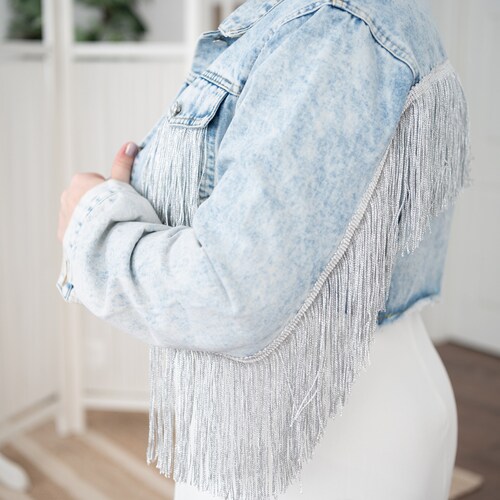 Blue Fringe Denim Jacket Custom Denim Jacket Bridal Denim - Etsy