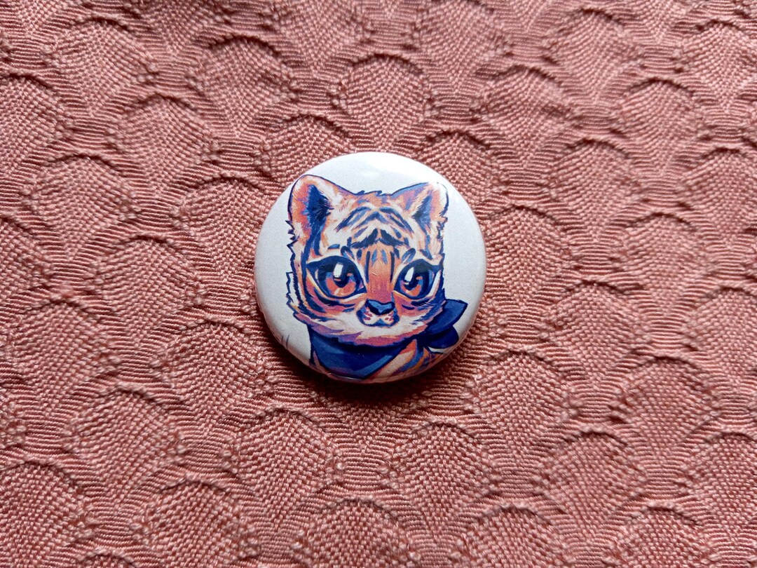 Tiger Cat Button Badge Pin | Baby Animal Pinback | Kawaii Neko Circular ...