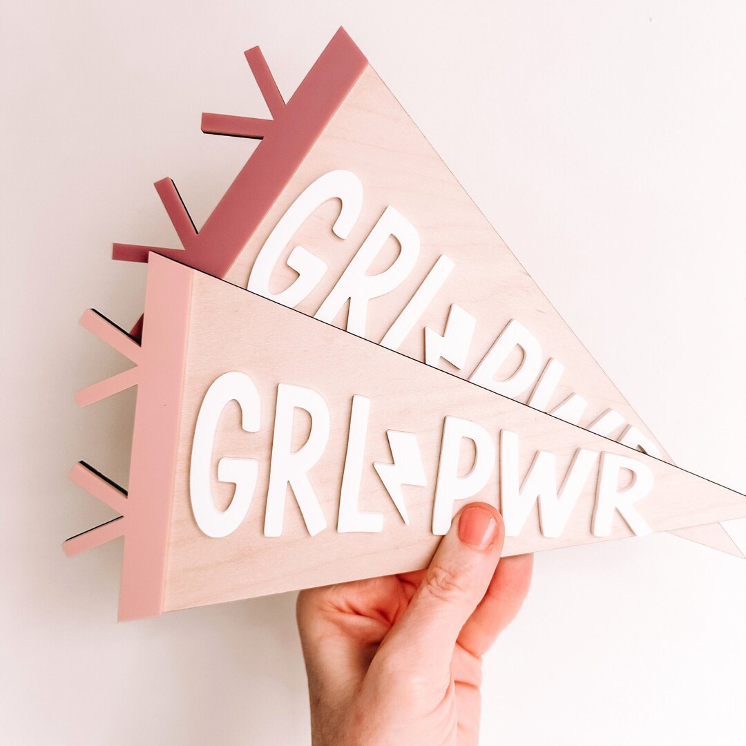 Girl Power Pennant Sign, Mini GRL PWR Pennant Banner, Flag Shelf Decor ...