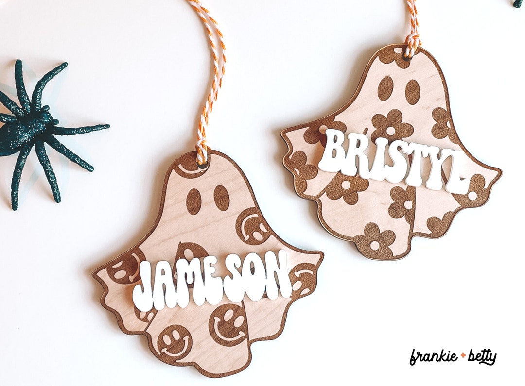 Personalized Halloween Bag Tag, Retro Ghost Name Tag, Kids Halloween ...