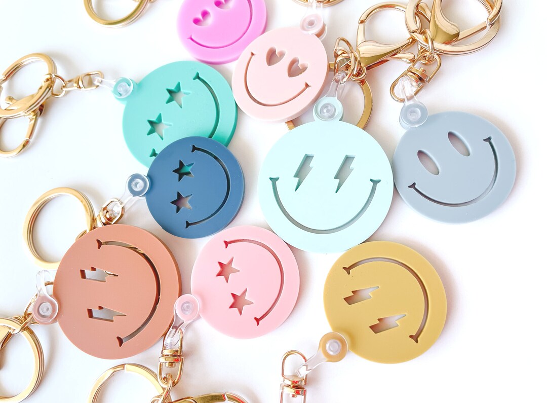 Smile Face Acrylic Keychain, Trendy Smile Bag Tag, Retro Keychain, Cute ...