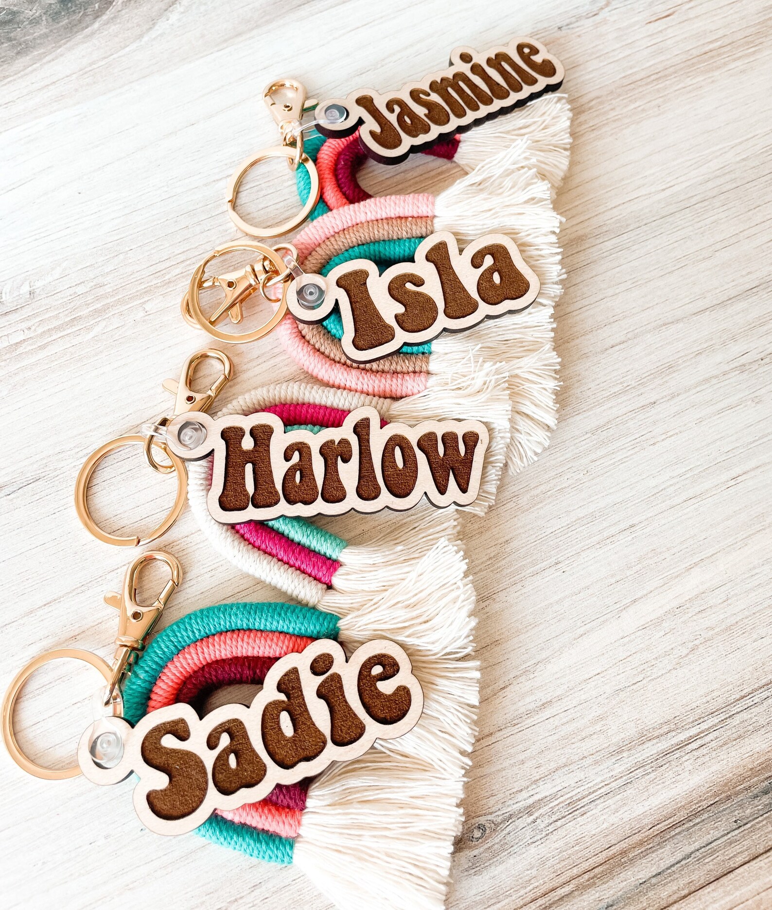 Personalized Macrame Rainbow Name Tag Boho Keychain Backpack - Etsy