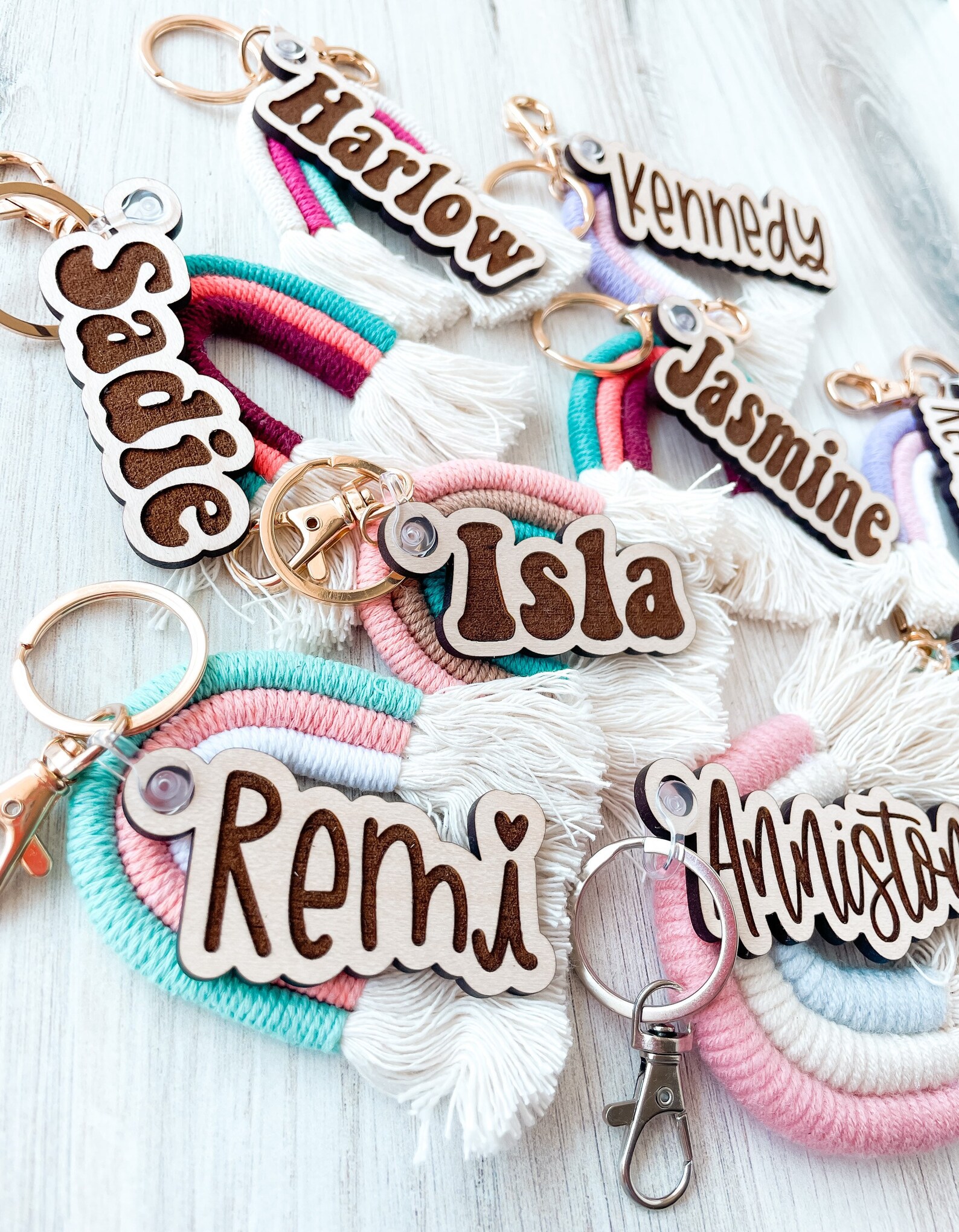 Personalized Macrame Rainbow Name Tag Boho Keychain Backpack - Etsy