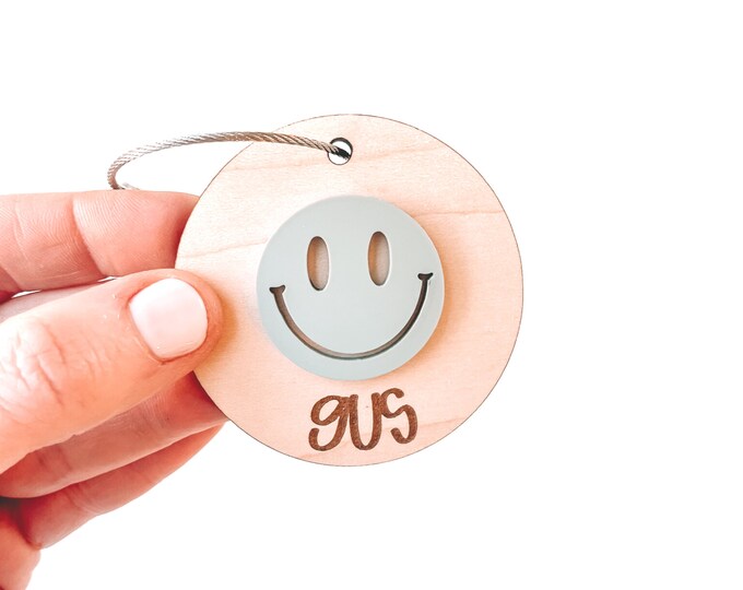Personalized Smile Face Name Keychain, Retro 3D Acrylic Happy Face Bag ...