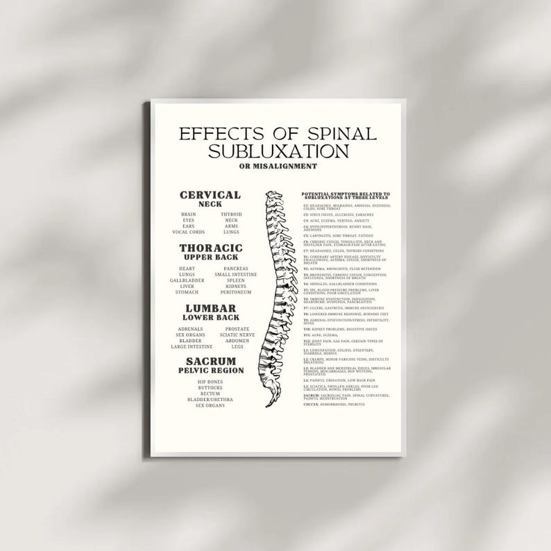 Chiropractic Meric Chart / Spinal Nerve Artwork / Poster - Etsy