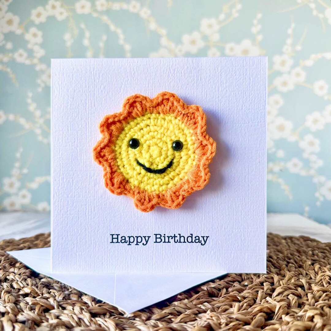 Crochet Sunshine Card, Birthday Card, Personalised Card, Handmade Card ...