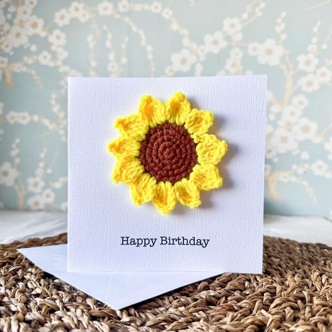 Crochet Sunflower Card, Birthday Card, Personalised Card, Handmade Card ...