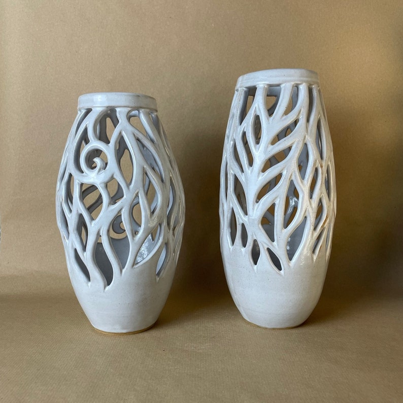 Hand Pierced Carved Ceramic Vase - Etsy