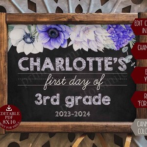 PRINTABLE Editable First Day of School Sign Girl PDF Template - Etsy