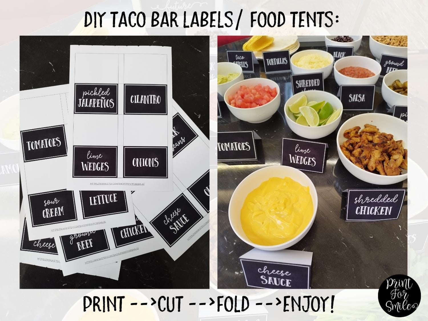 Taco Bar Labels, Taco Food Tent Cards PRINTABLE, Graduation Taco Bar ...
