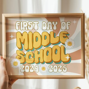 Retro First Day of Middle School Sign, PRINTABLE Groovy Back to School ...