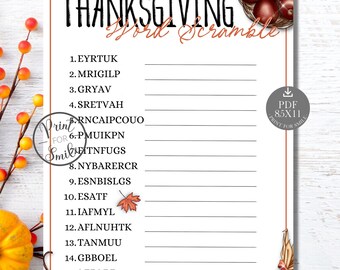 Thanksgiving Word Scramble Game, Thanksgiving Vocabulary Game, Holiday ...