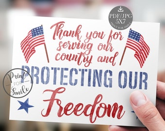 Thank A Veteran Thank You Card for Veteran Service Member Printable ...