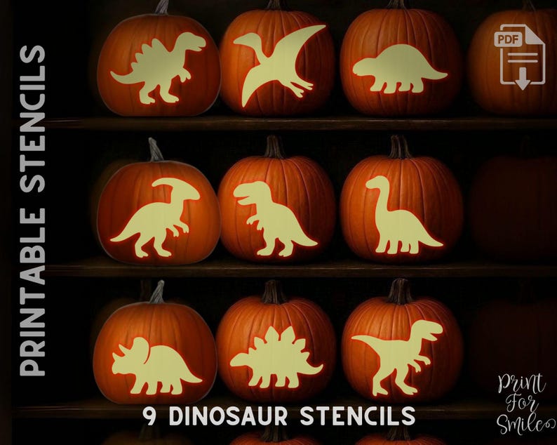 Dinosaur Pumpkin Carving Stencil Set - T-rex, Stegosaurus, Triceratops ...