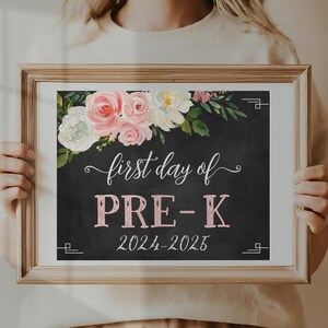 Floral First Day of Pre K Sign Girl Prek PRINTABLE Chalkboard Back to ...