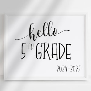 Hello 5th Grade Sign, First Day of 5th Grade, PRINTABLE, Instant ...
