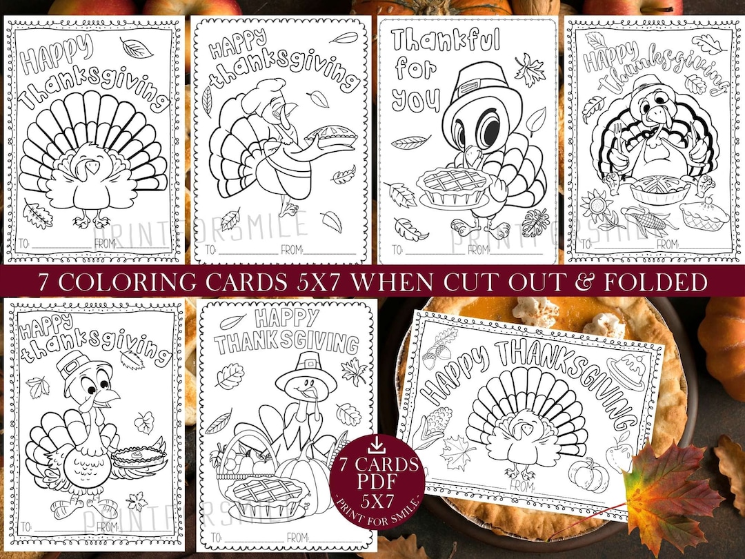 Thanksgiving Coloring Cards PRINTABLE - Etsy