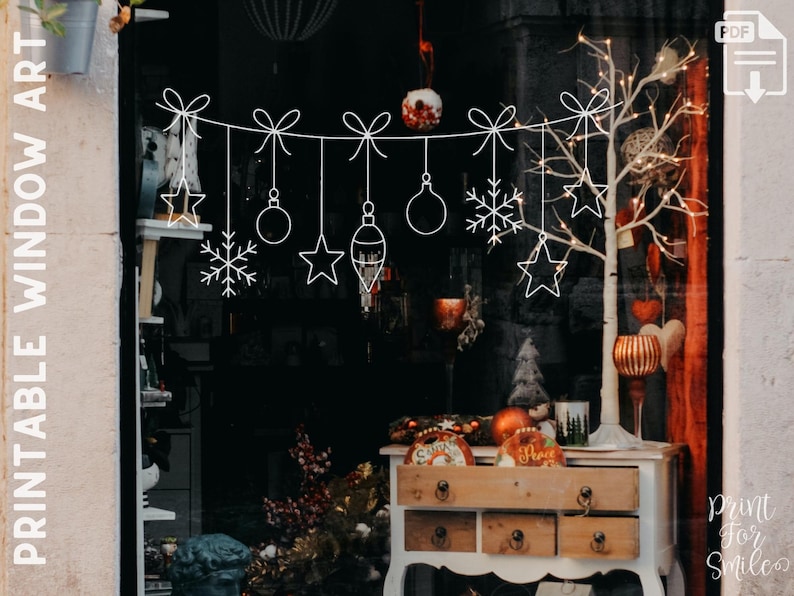 Large Christmas Village Window Art Template – Chalk Marker Printable ...