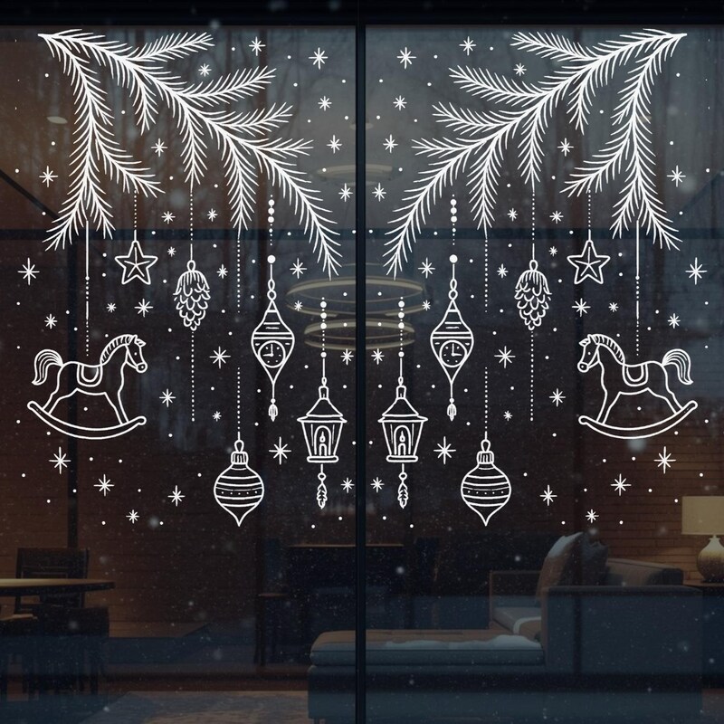 Stilvolle Kreidestift Fenster Vorlage Weihnachten Ebenbild